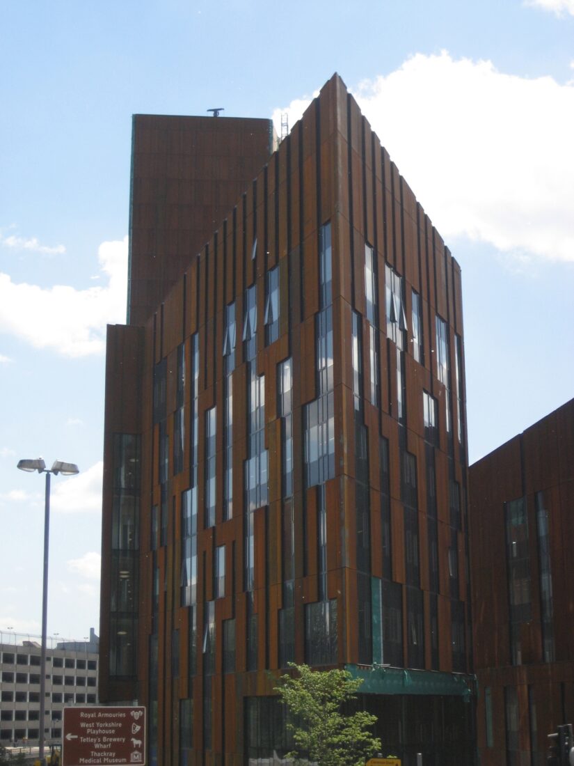 Latest look: Feilden Clegg Bradley's rusty Leeds landmark