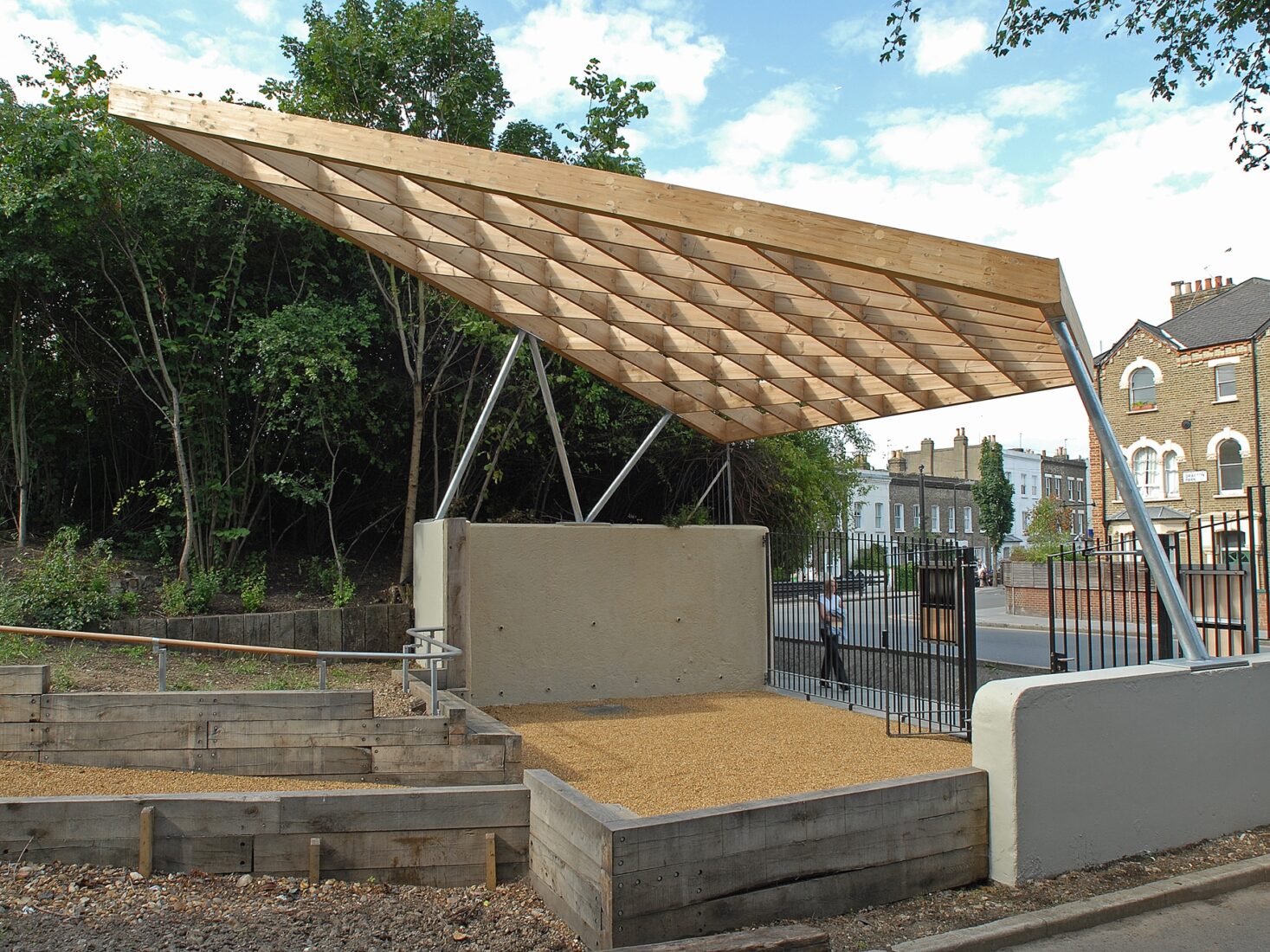 Timber gateway to Gillespie Park, Islington by AREA