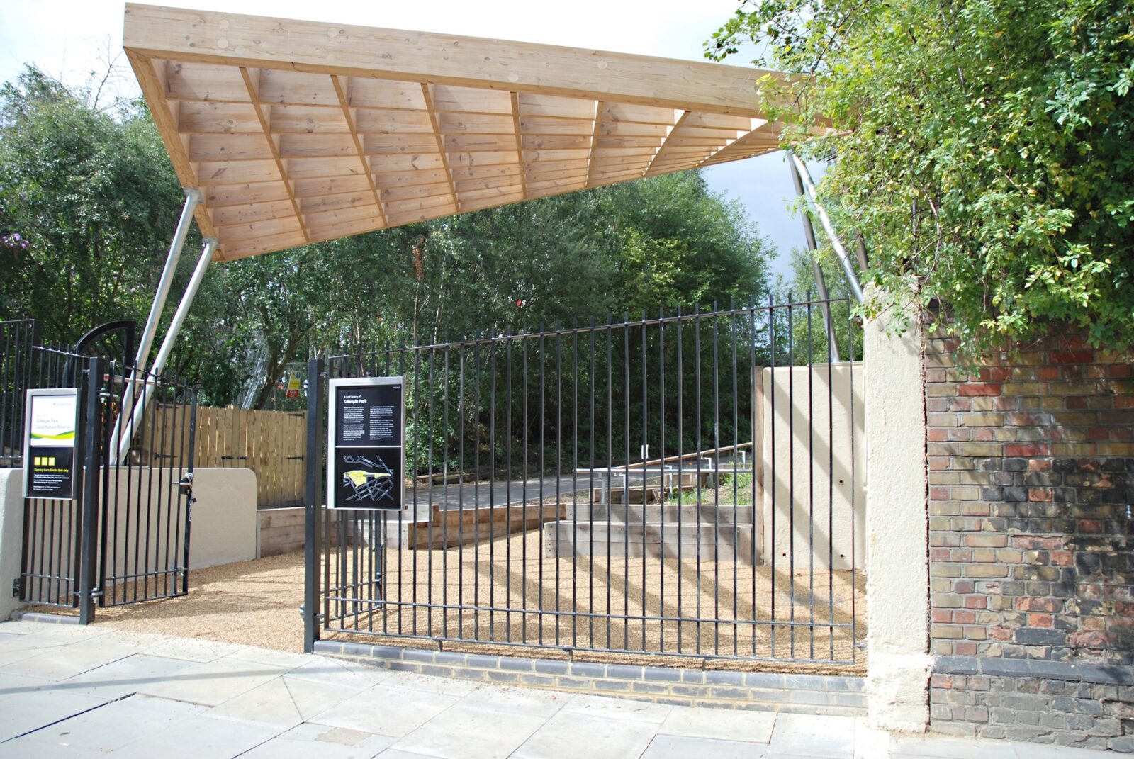 Timber gateway to Gillespie Park, Islington by AREA