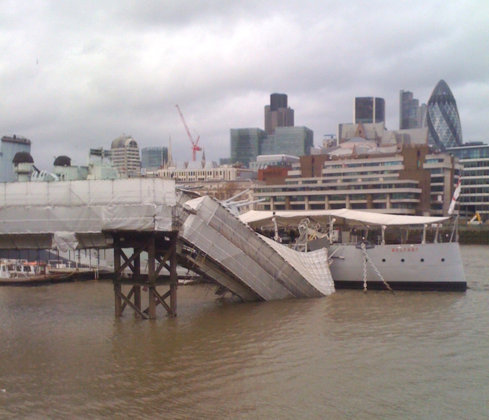 HMS Belfast gangway collapses into the Thames River