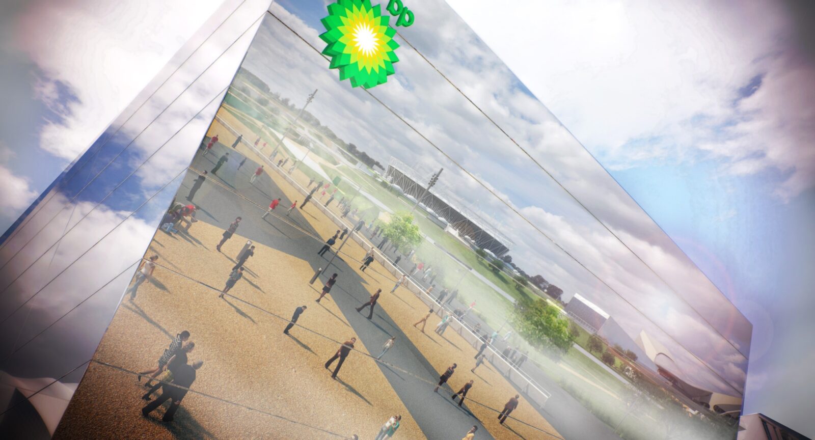 Revealed: BP's mirrored box pavilion