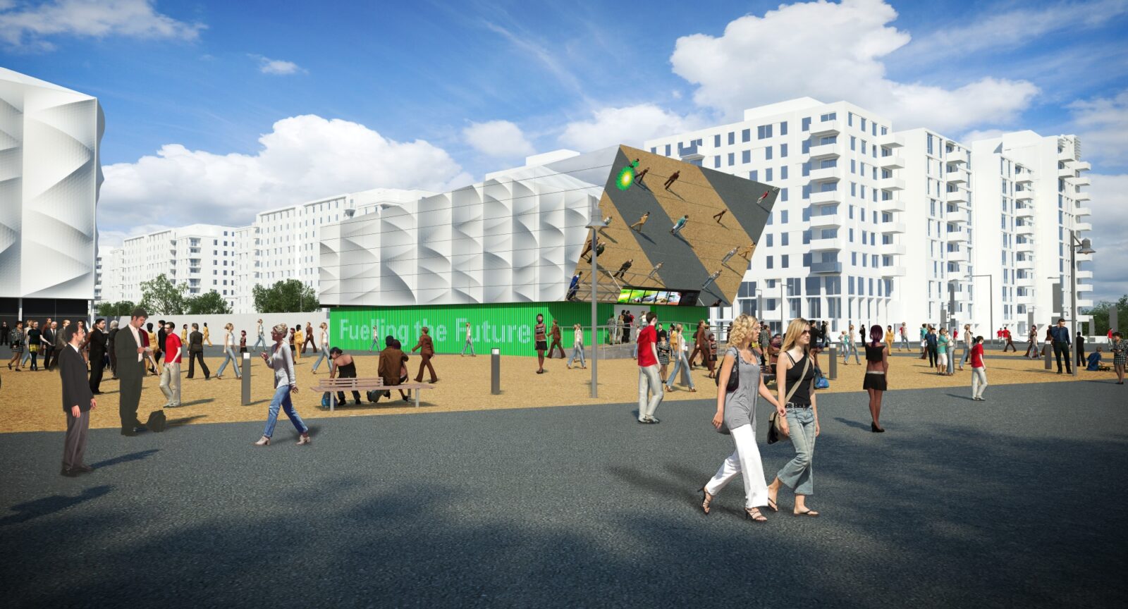 Revealed: BP's mirrored box pavilion