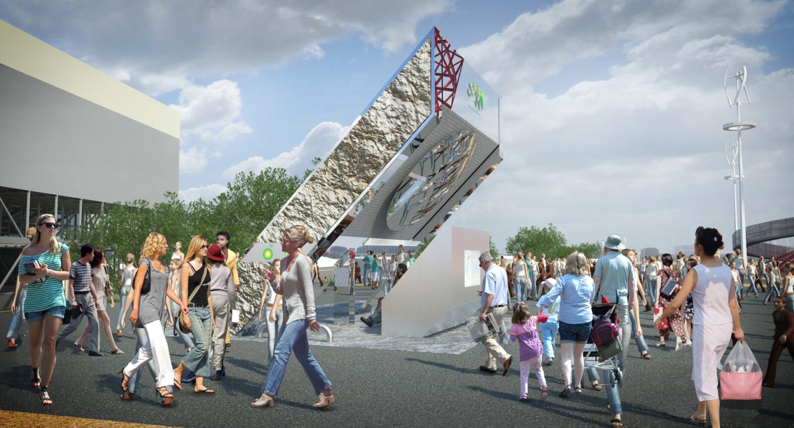 Revealed: BP's mirrored box pavilion