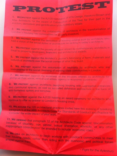 Housing campaigners protest outside AJ120