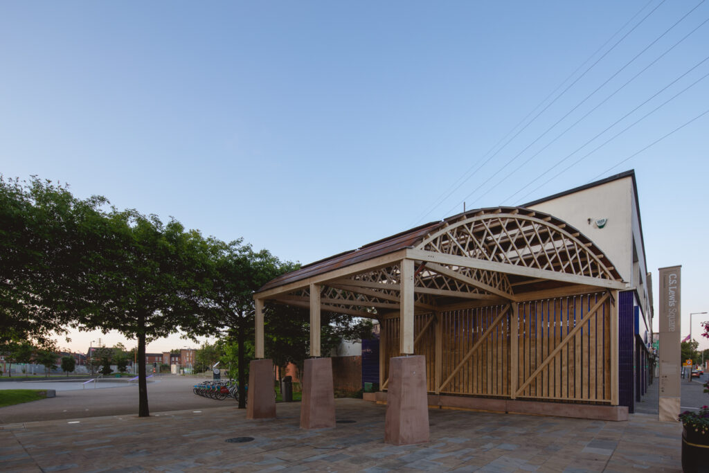 Emerging architects design trussed pavilion in East Belfast
