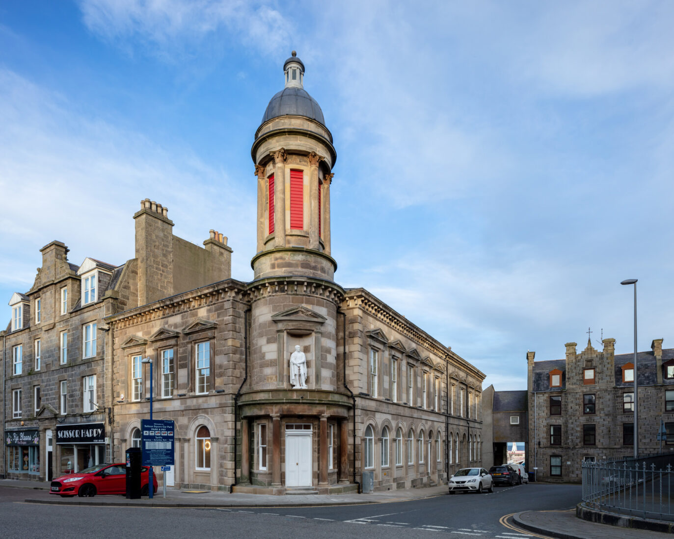 Moxon Architects rework Fraserburgh's civic hub with weathered steel ...