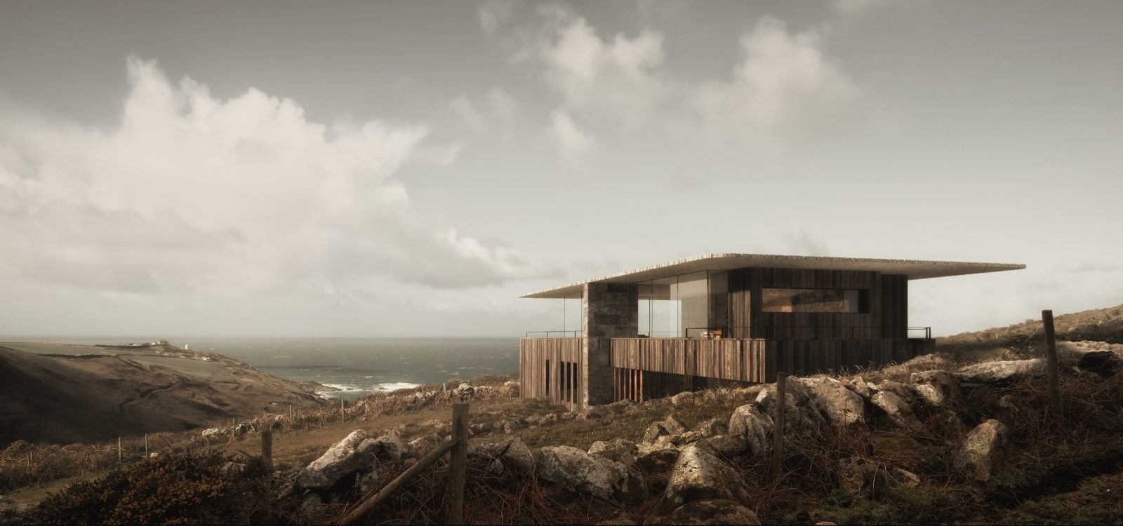 Foster Lomas wins approval for Cornish house with granite slab roof