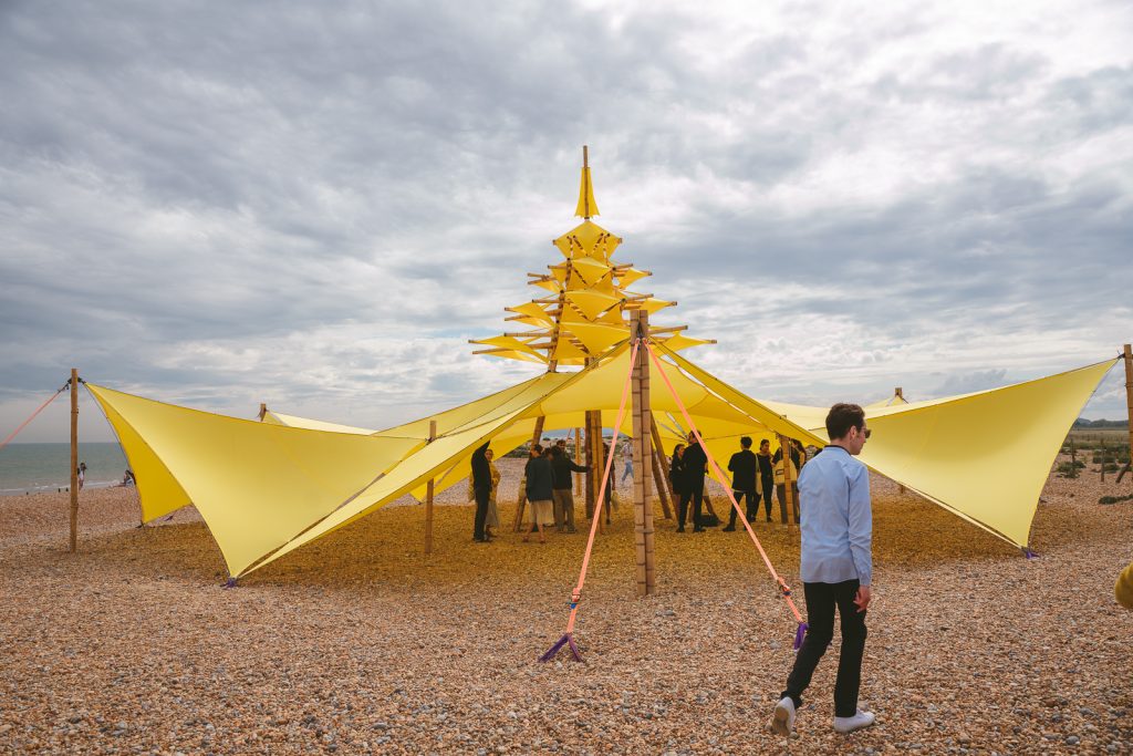 Bamboo seaside pavilion finds new home at AKT II’s Old Street office