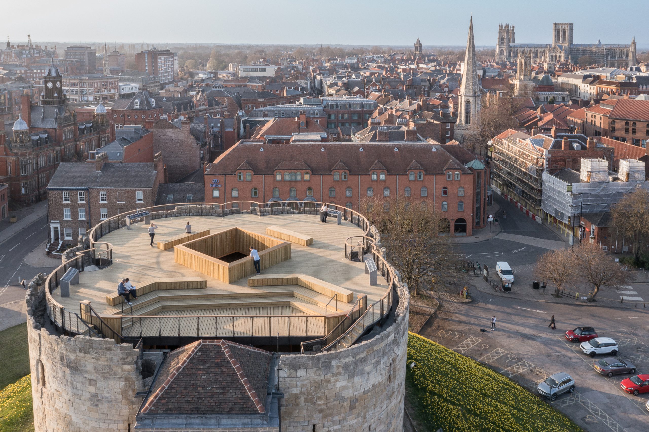 Hugh Broughton updates 11th-century York tower with giant timber oculus