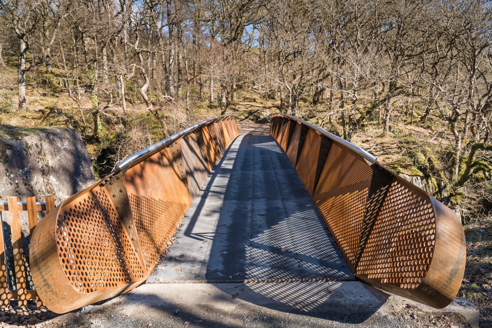 Beam Architects’ perforated steel footbridge in Perthshire opens