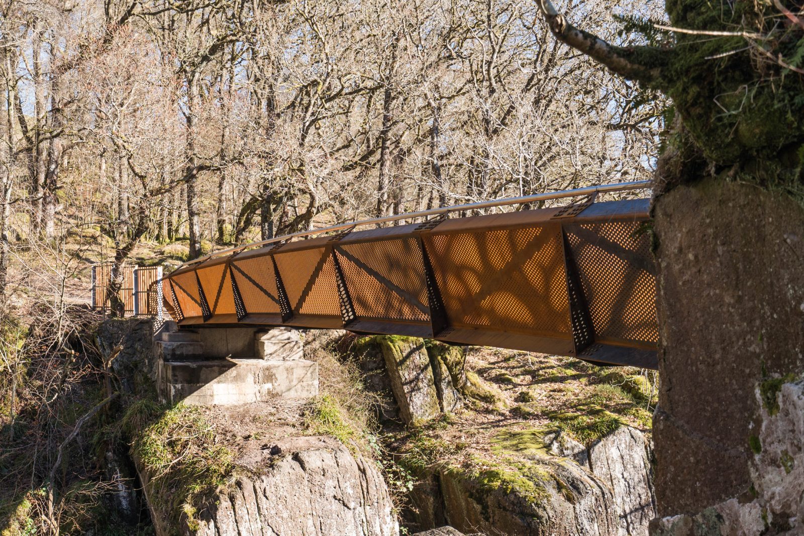 Beam Architects’ perforated steel footbridge in Perthshire opens