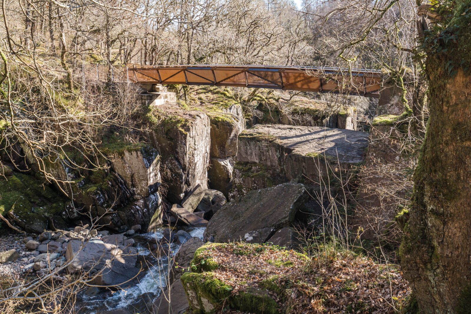 Beam Architects’ perforated steel footbridge in Perthshire opens