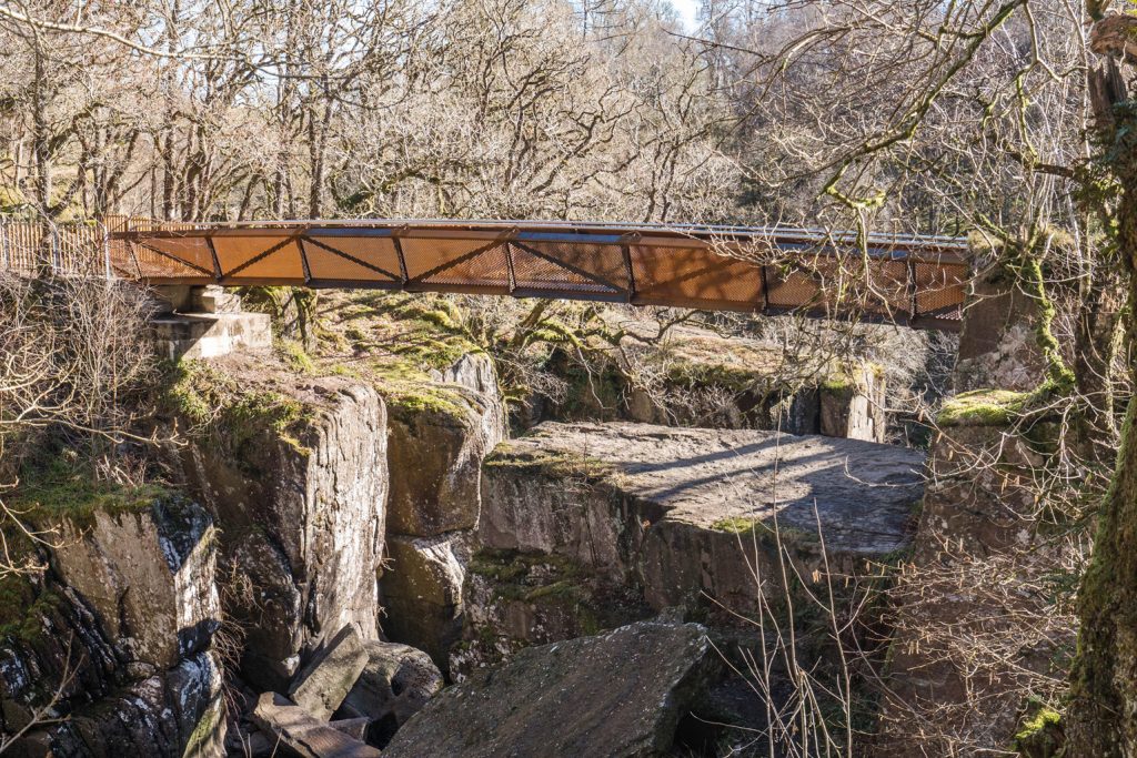 Beam Architects’ perforated steel footbridge in Perthshire opens