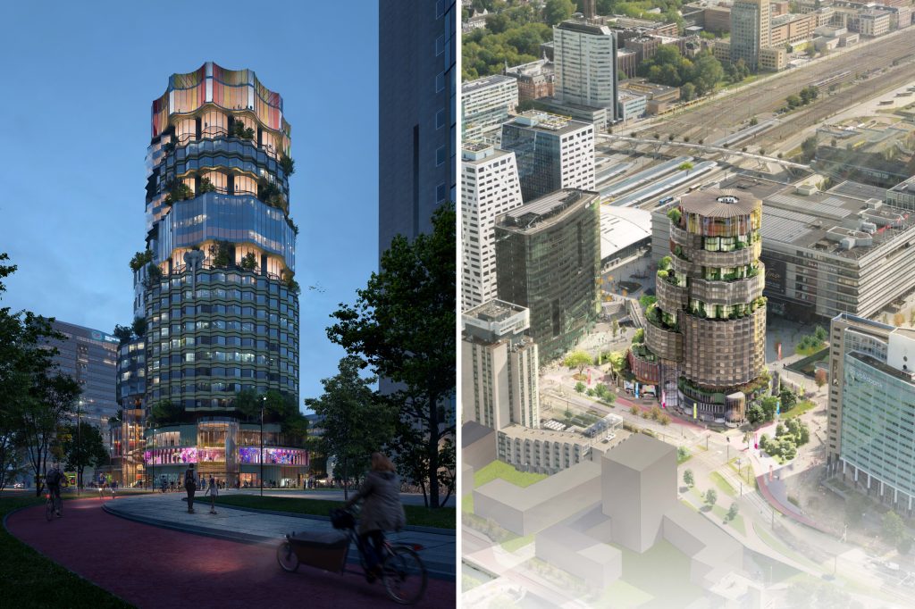 Heatherwick lands Dutch debut with tower of interlocking cylinders