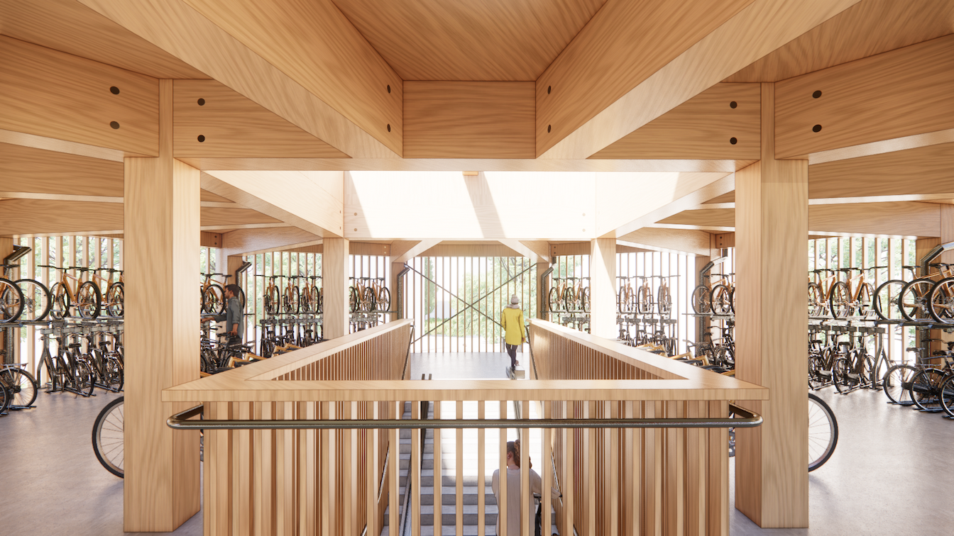 Fletcher Priest wins approval for timber cycle pavilion in Oxford