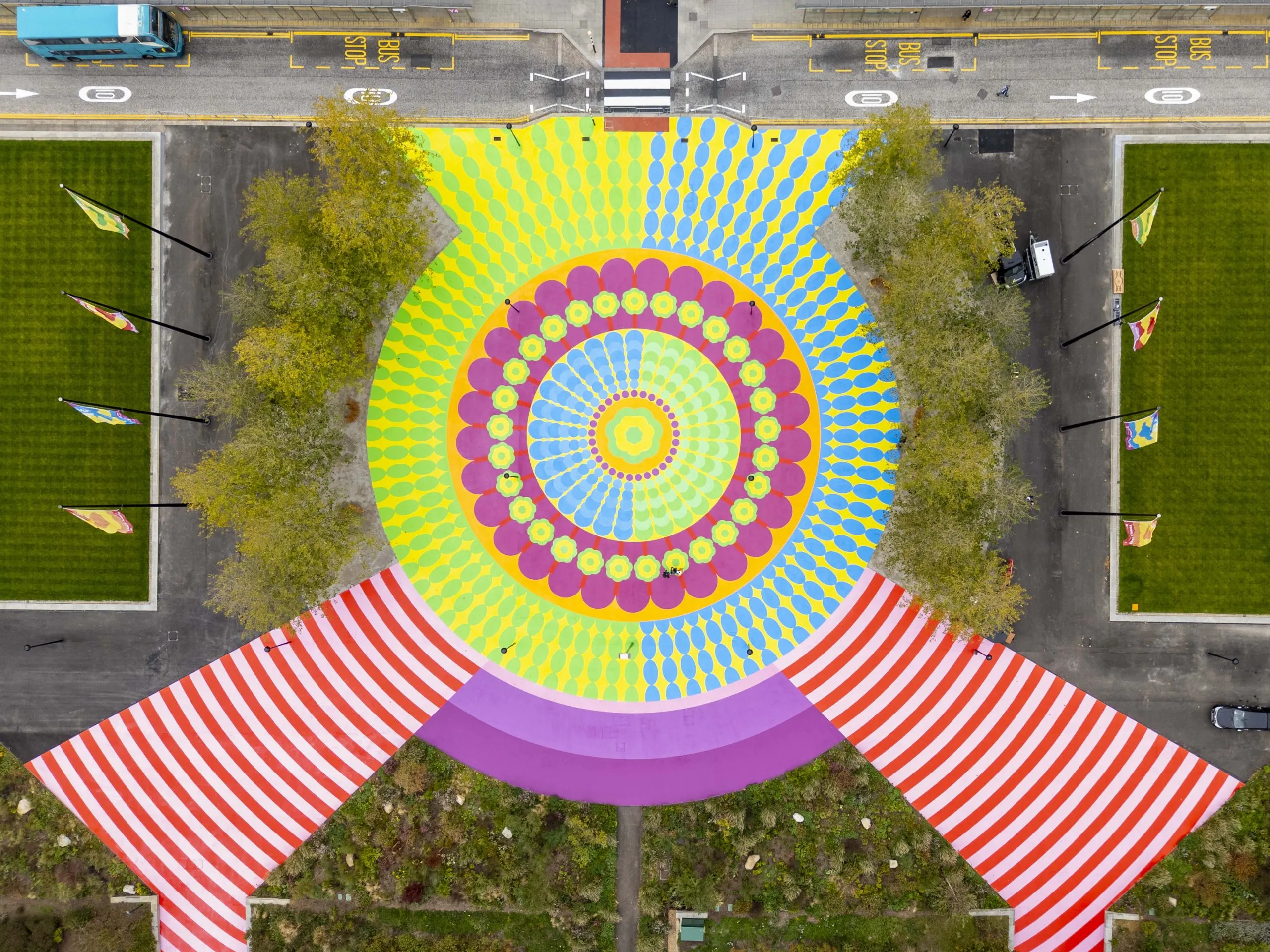 Artist Yinka Ilori transforms Milton Keynes Station Square